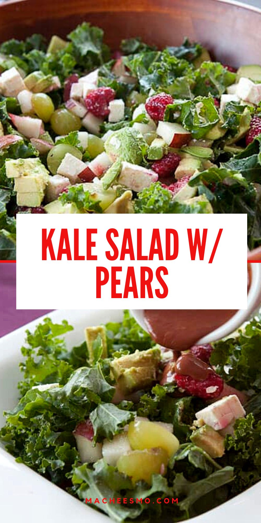 Kale Salad with Pears and Raspberry Vinaigrette ~ Crunch Time Kitchen