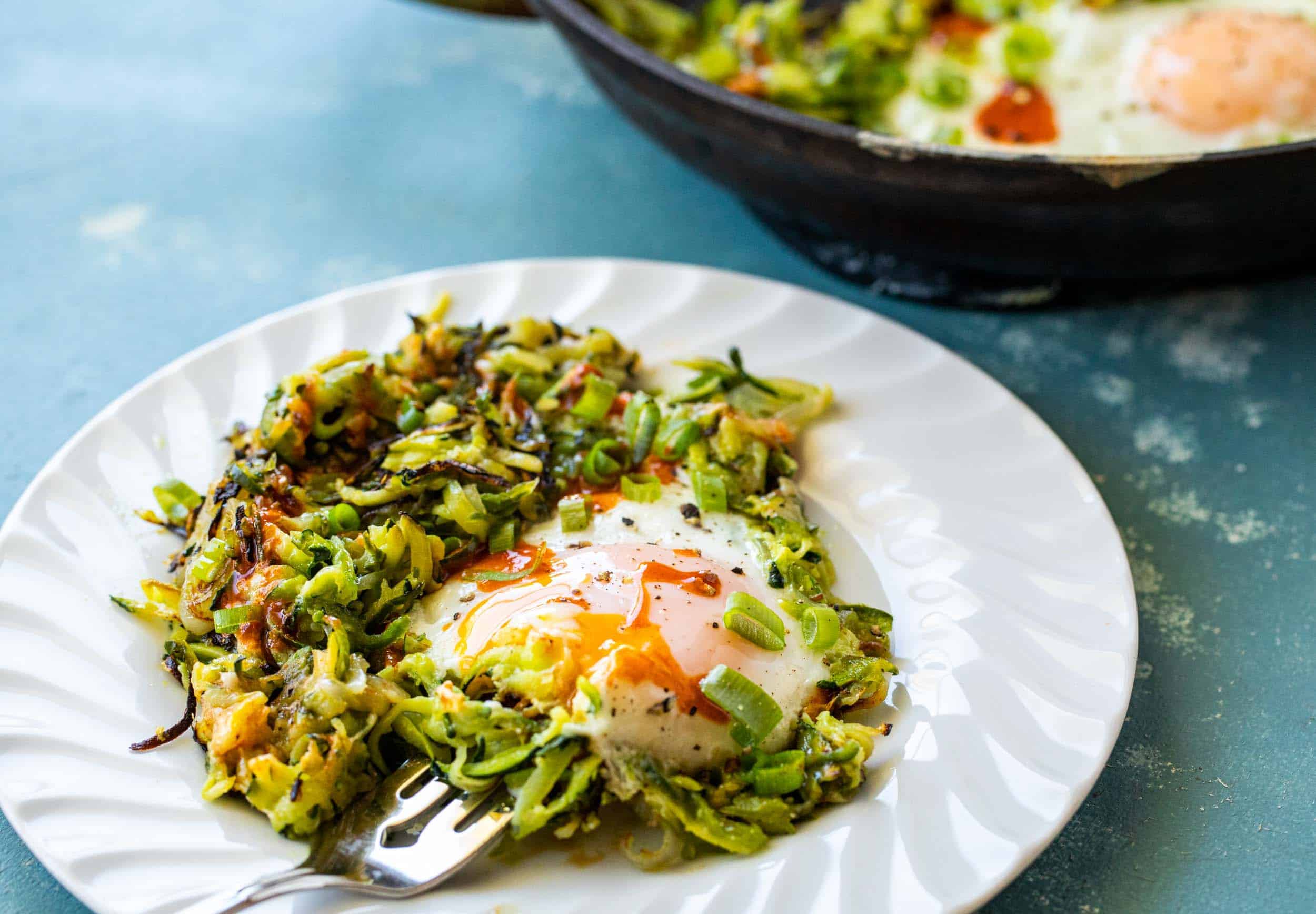 Zucchini Breakfast Skillet with Sunny Side Eggs ~ Crunch Time Kitchen
