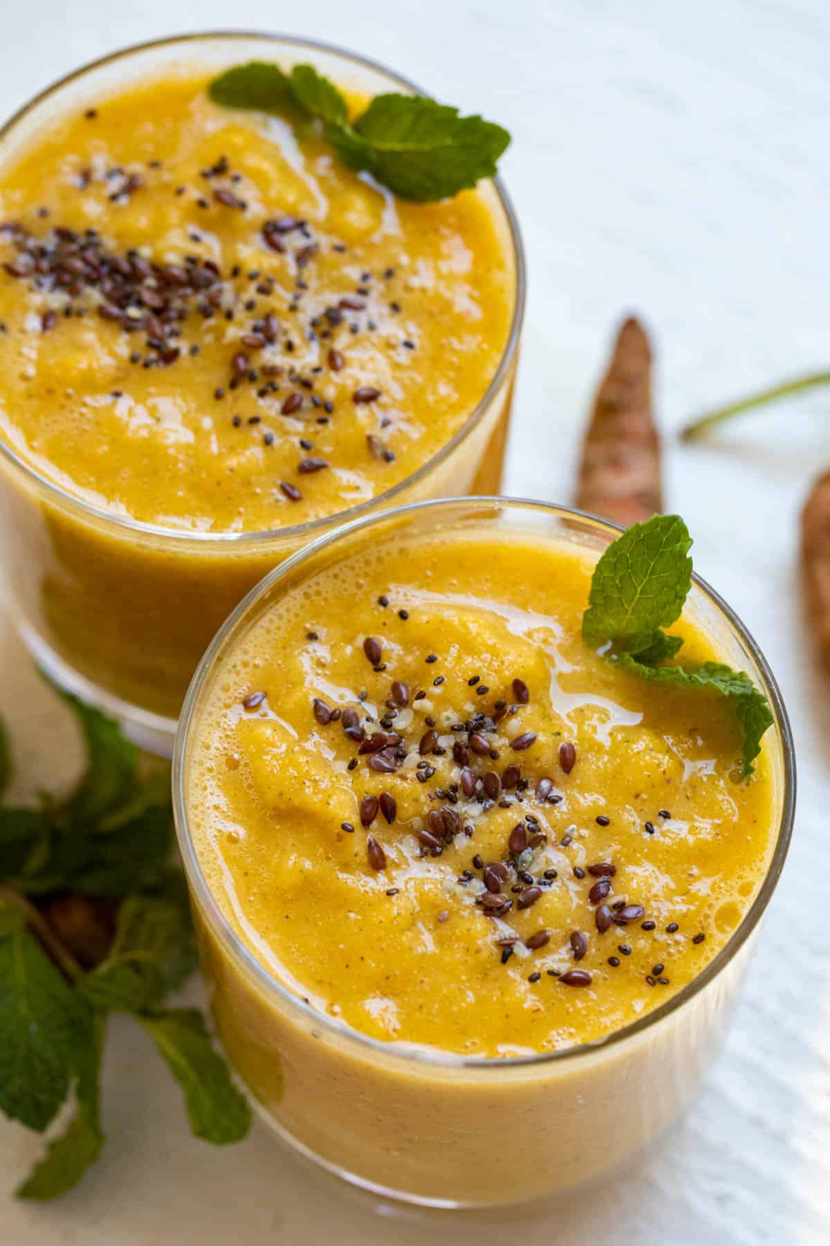 Mango Turmeric Smoothie with Fresh Ginger ~ Crunch Time Kitchen