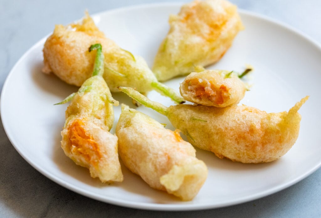 Tempura Squash Blossoms - Ricotta Stuffed ~ Crunch Time Kitchen
