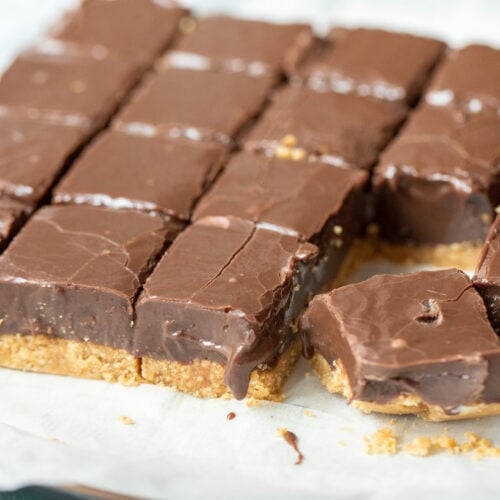 Easy Fudge Bars with Peanut Crust ~ Crunch Time Kitchen