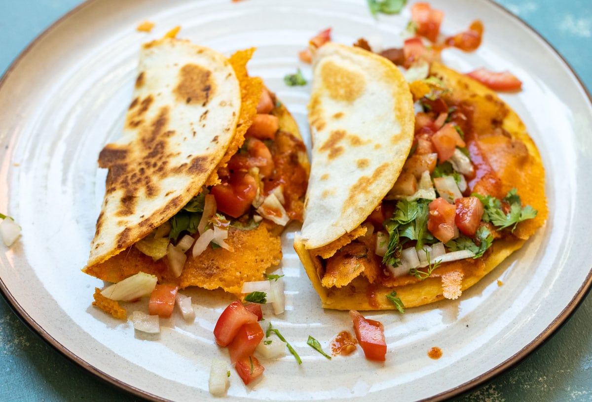 Bean and Cheese Smashed Tacos - Easy Crispy Cheese Tacos