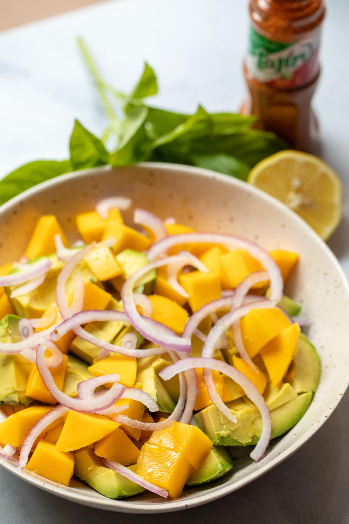 Easy Mango Avocado Salad with Red Onions and Tajin