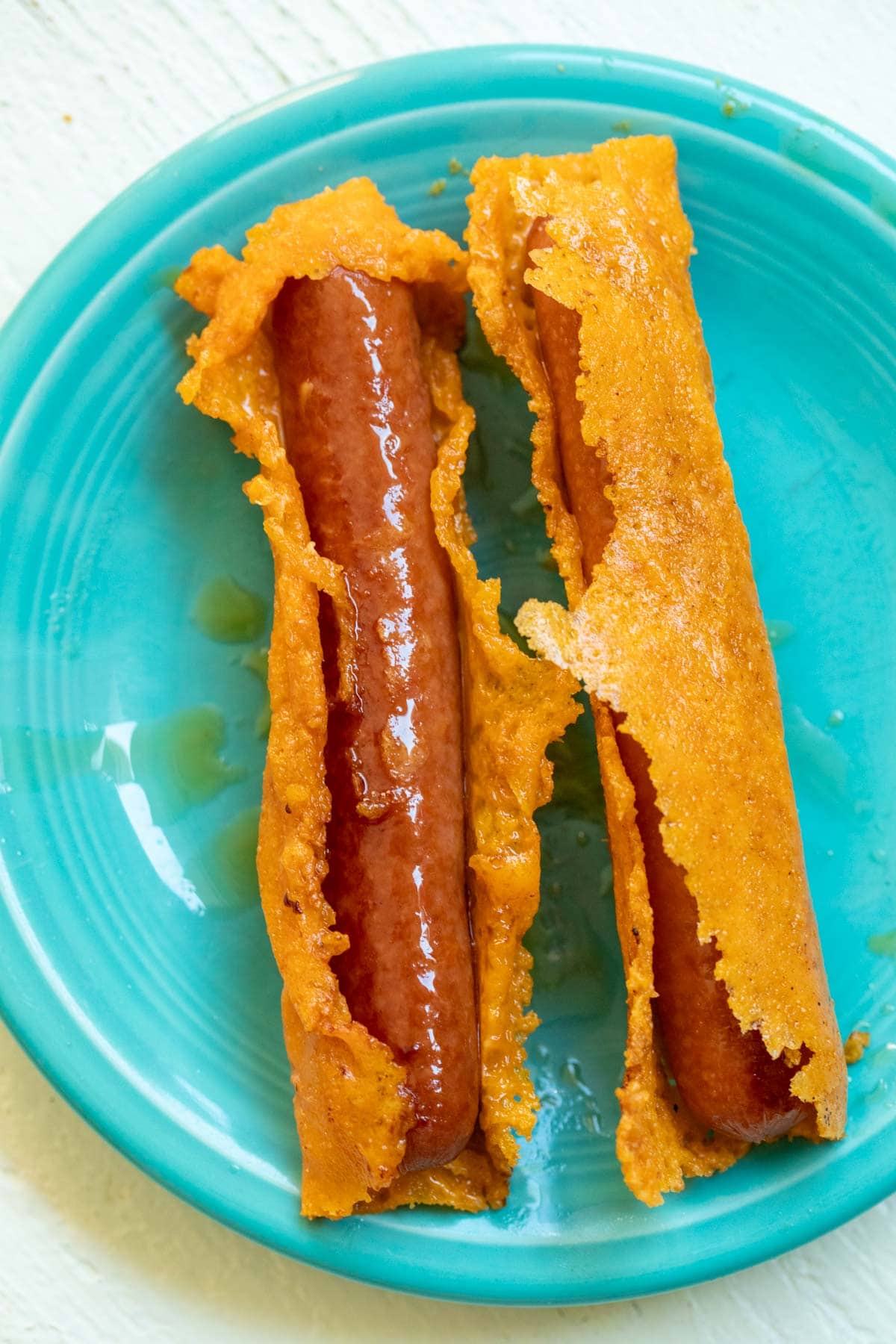 Cheese Blanket Hot Dogs - Crispy Cheese Wrapped Hot Dogs